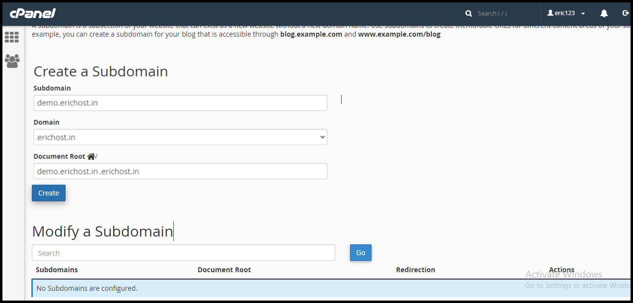 How to create a subdomain in cPanel? - EricHost